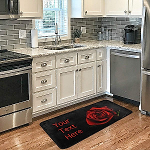 Custom Red Rose Kitchen Rug Flower Door Mat Bath Rug Personalized Your Text on Home Decor Floor Mat for Kitchen Living Bedroom 39 x 20 Inch