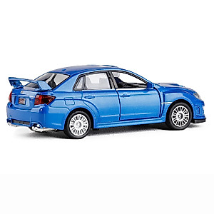 2010 Impreza WRX STI Racing Sports Sedan Diecast Car Model Toy Vehicle 1/36 Scale Metal Pull Back Friction Powered Children’s Die-cast Vehicles Doors Open Toys for Boys Gifts Kids Adults, Blue