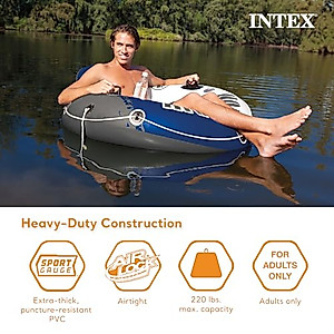 Intex River Run II Inflatable Double Rider Inntertube with Built-in Cooler and Cupholders with River Run I Single Floating Water Rafts (2 Pack)