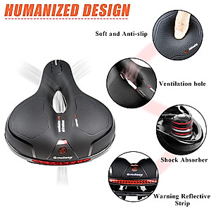 Gincleey Comfort Bike Seat for Women Men,Wide Bicycle Saddle Replacement Memory Foam Padded Soft Bike Cushion with Dual Shock Absorbing Universal Fit for Indoor/Outdoor Bikes with Reflect(Red)