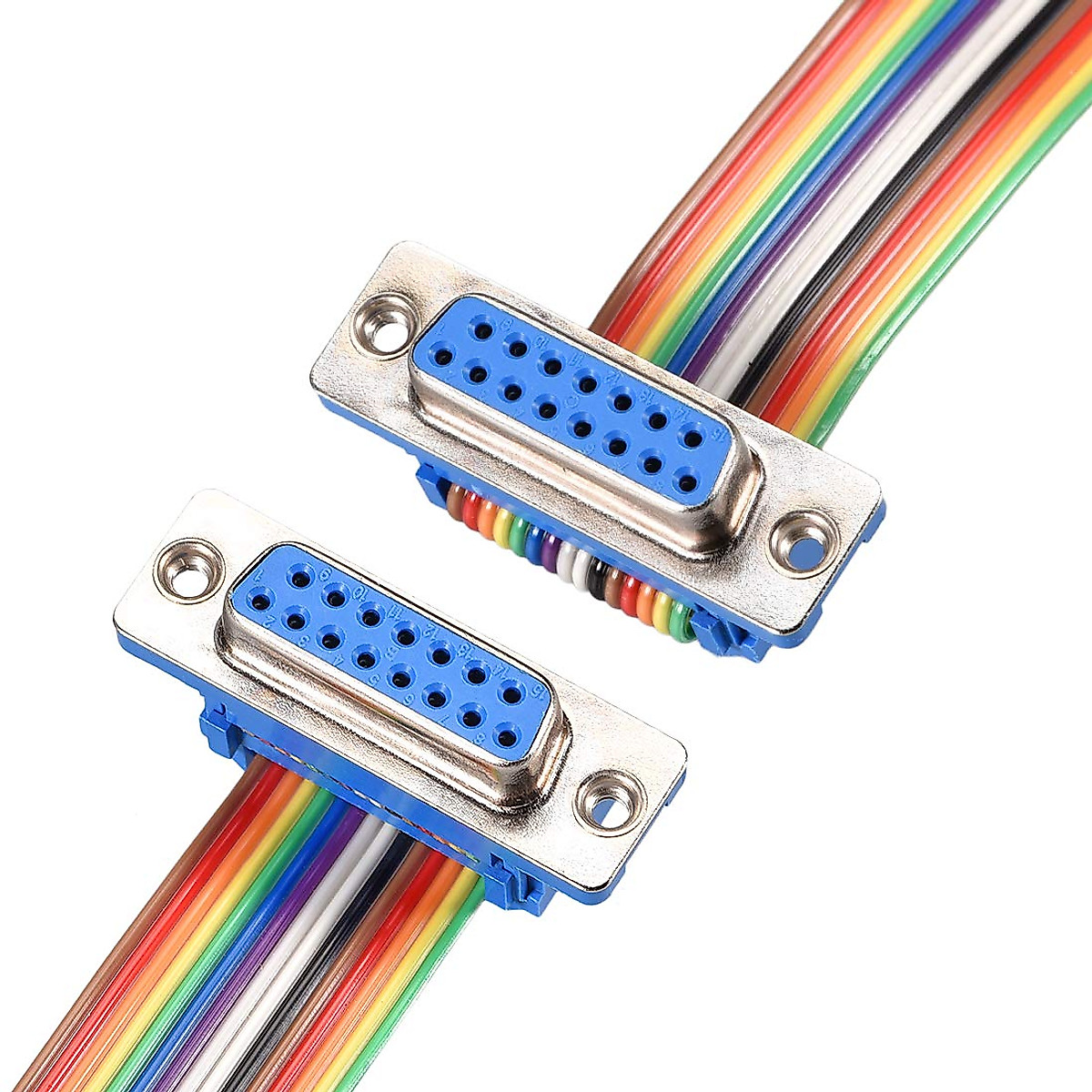 uxcell IDC Rainbow Wire Flat Ribbon Cable DB15 Female to DB15 Female Connector 2.54mm Pitch 11.8inch Length