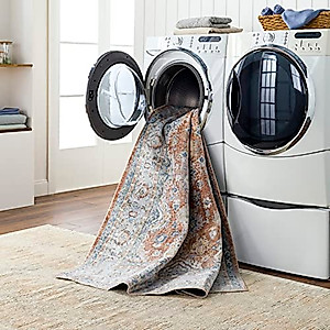 Mark&Day Washable Rugs, 8x10 Emporia Traditional Burnt Orange Area Rug, Orange Blue Beige Carpet for Living Room, Bedroom or Kitchen (7'10" x 10'2", Machine Washable)