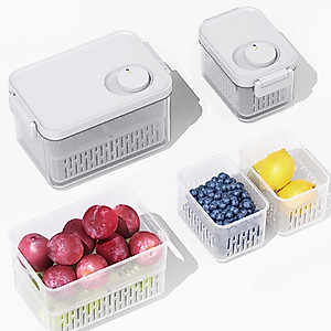 vacane Fruit Storage Containers for Fridge 3.8 Cup, Produce Containers with Colanders, Dishwasher Safe Berry Containers, BPA-Free Produce Storage Container, Keep berries Fresh