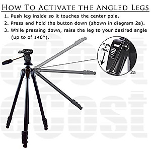 80" Inch Elite Series Professional Heavy Duty w/Angled Legs, Action Camera Tripod for Canon SL1, EOS-M, 5D, 5D Mark II, 5D Mark III & More… + Microfiber Cloth