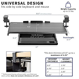 VIVO Large Keyboard Tray Under Desk Pull Out Platform with Pencil Drawer, Extra Sturdy C Clamp Mount, 27 (33 Including Clamps) x 11 inch Slide-Out Tray with Storage Drawer, Black, MOUNT-KB05-4D