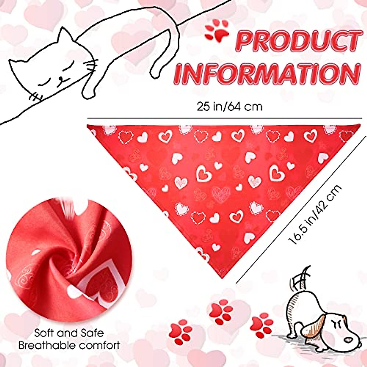 4 Pieces Valentine's Day Dog Bandana Heart Dog Bandanas Washable Pet Neckerchief Square Dog Kerchief Dog Scarf Bibs for Dogs Cats Pets Festival Accessories