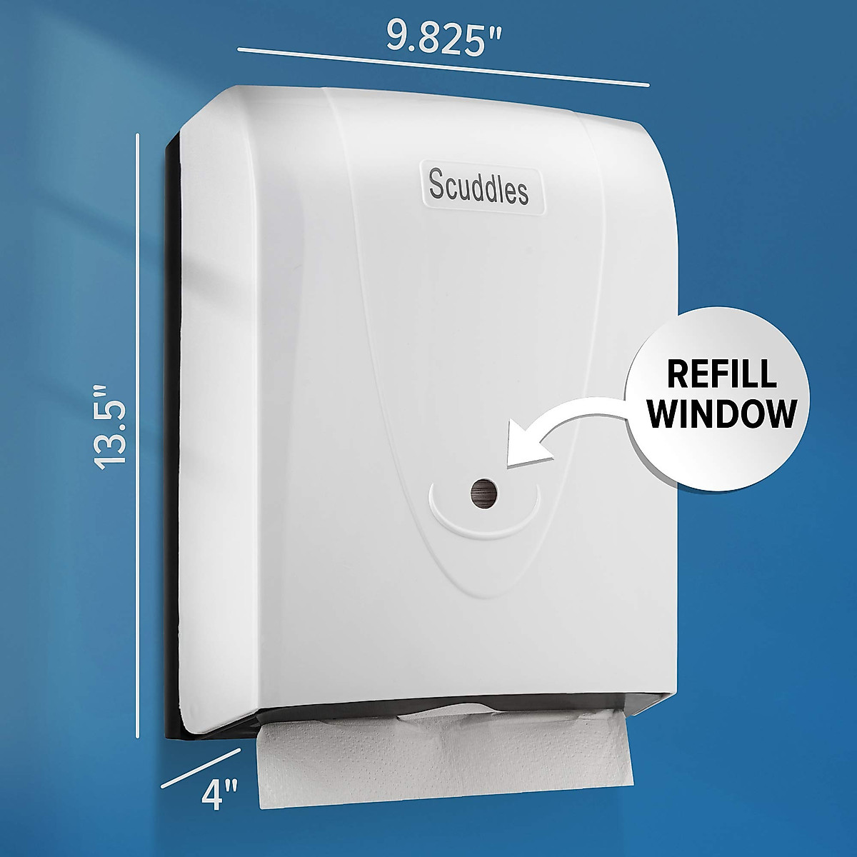 Paper Towels Dispenser Wall Mount - for Office Bathroom Kitchen & Restaurant Disposable Hand Towels Wall Hanging, Holds 500 Multi fold Paper by Scuddles, White