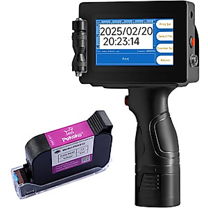 PEKOKO LB100S Portable Hand Jet Handheld TIJ Thermal Inkjet Printer 12.7mm Online QR Bar Batch Date Number Coding Machine for Carton Box,Food Package,Drink Bottle