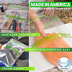 Smelly Proof 50 PACK, Heavy Duty 5mil Thick REUSABLE Food Freezer STORAGE BAGS, Extra X-Large, US-Made, Non-Silicon, No PEVA, BPA FREE, Dishwasher-Safe, Triple Zip, XXL 2-Gallon 12" x 16" - 50 pcs