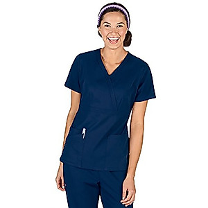 Cherokee Luxe Women Scrubs Top Mock Wrap 1841, XS, Navy