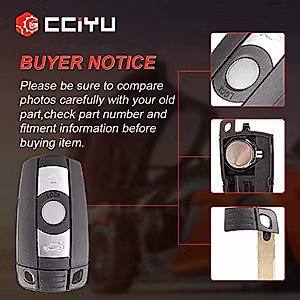 cciyu 1X Replacement Smart Keyless Entry Remote Uncut w/Chip Car Key Fob 3 Buttons Replacement for B MW Series KR55WK49123