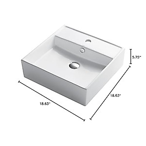 Kraus KCV-150 Elavo Square Vessel Porcelain Ceramic Bathroom Sink with Overflow, 18 1/2, 18.63, White