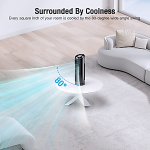 VCK Tower Fan, 80° Oscillating Fan with 3 Speeds, Fast Cooling, Quiet Operation, 13 Inch Portable Desk Fan, Personal Small Bladeless Fan for Bedroom Home Office Desktop