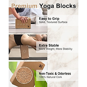 Tumaz Yoga Blocks 2 Pack with Strap Set, High Density/Lightweight EVA Foam Yoga Blocks or Non-Slip Solid Natural Cork Yoga Blocks Set & Premium Yoga Brick for All Yogi [E-Book Included]