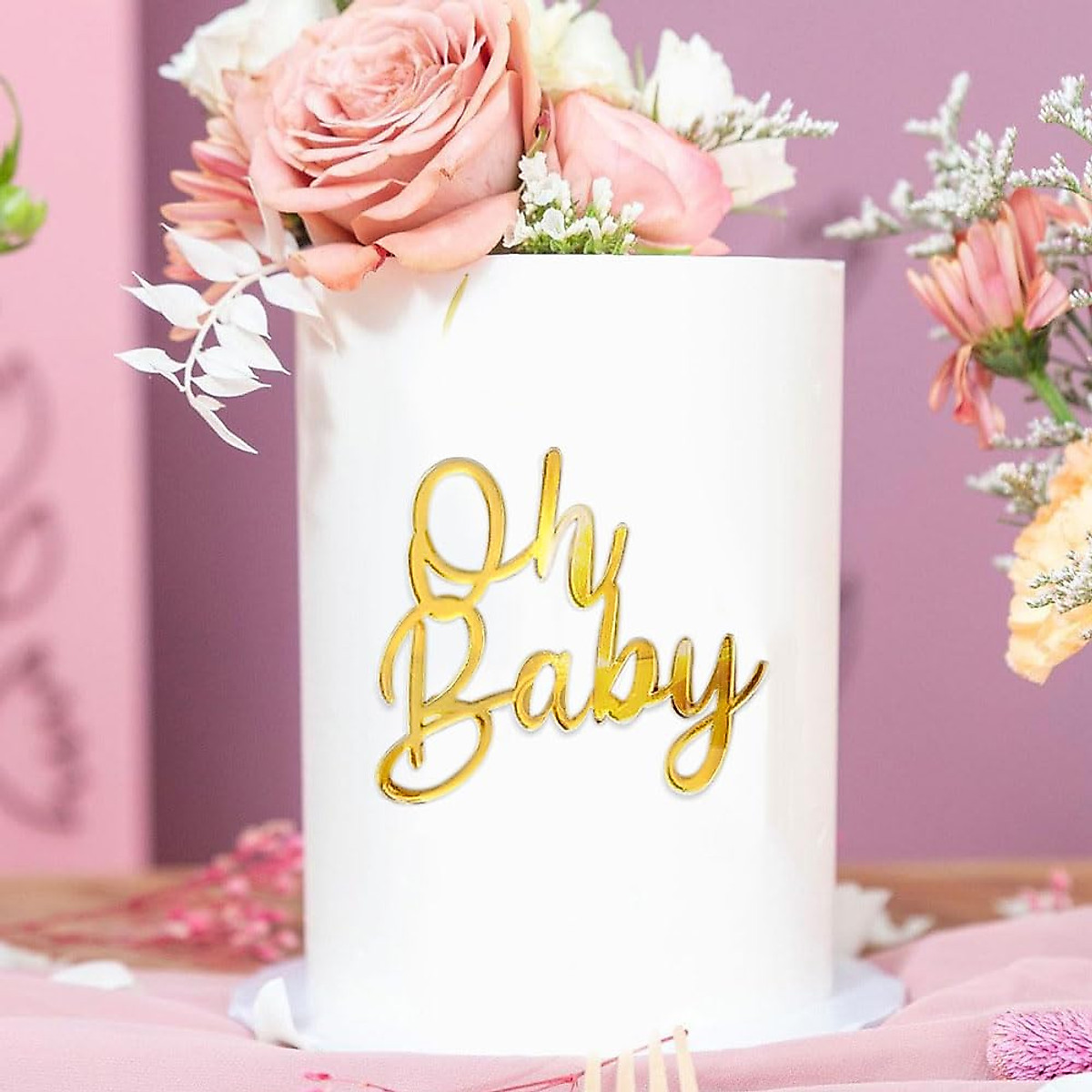 Oh Baby Cake Topper Mirror Gold Acrylic Cake Topper Oh Baby Sign Cake Toppers Oh Baby Baby Shower Decorations Cake Decorating Supplies Kit Boys Girls Birthday Cake Decorations Birthday Party Supplies