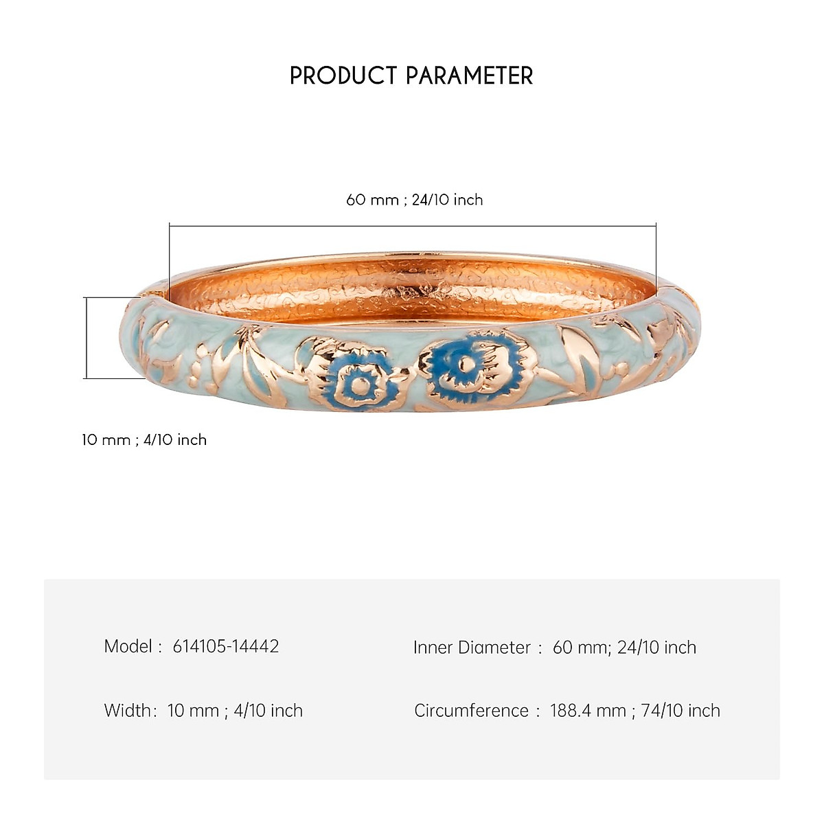 UJOY Flowers Bracelet Multi-Colors Cloisonne Wedding Jewelry Gift Women Enameled Bangles Opening Hinged 55A106 light blue