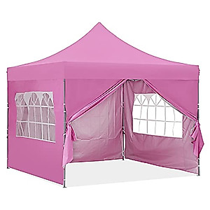 GDY 10x10 Ft Outdoor Pop Up Canopy Tent, Commercial Portable Instant Folding Shelter Gazebos, Pink Waterproof Canopies with Wheeled Carrying Bag