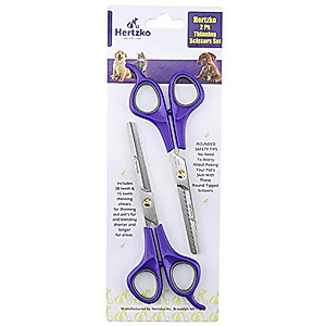 Hertzko Pet Grooming Scissors Set - Serrated Blades for Fur Trimming Dogs, Cats, Rabbits - Dog Grooming Kit - Hair Cutting Scissors, Hair Trimmer (Thinning Shears)