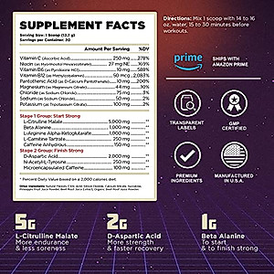 Vintage Blast Pre-Workout – Two-Stage Pre Workout Energy Supplement – Muscle Endurance, Pumps & Focus – Nitric Oxide Booster + Controlled-Release Caffeine + Aminos – Sugar-Free & Natural – 306g