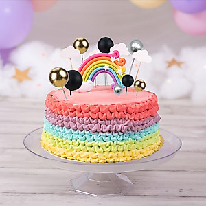 Gyufise 30Pcs Ball Cake Toppers Ball Cake Picks Ball Shaped Cupcake Insert Cake Topper for Bear Theme Birthday Party Favors Wedding Decoration Supplies Black Gold Silver