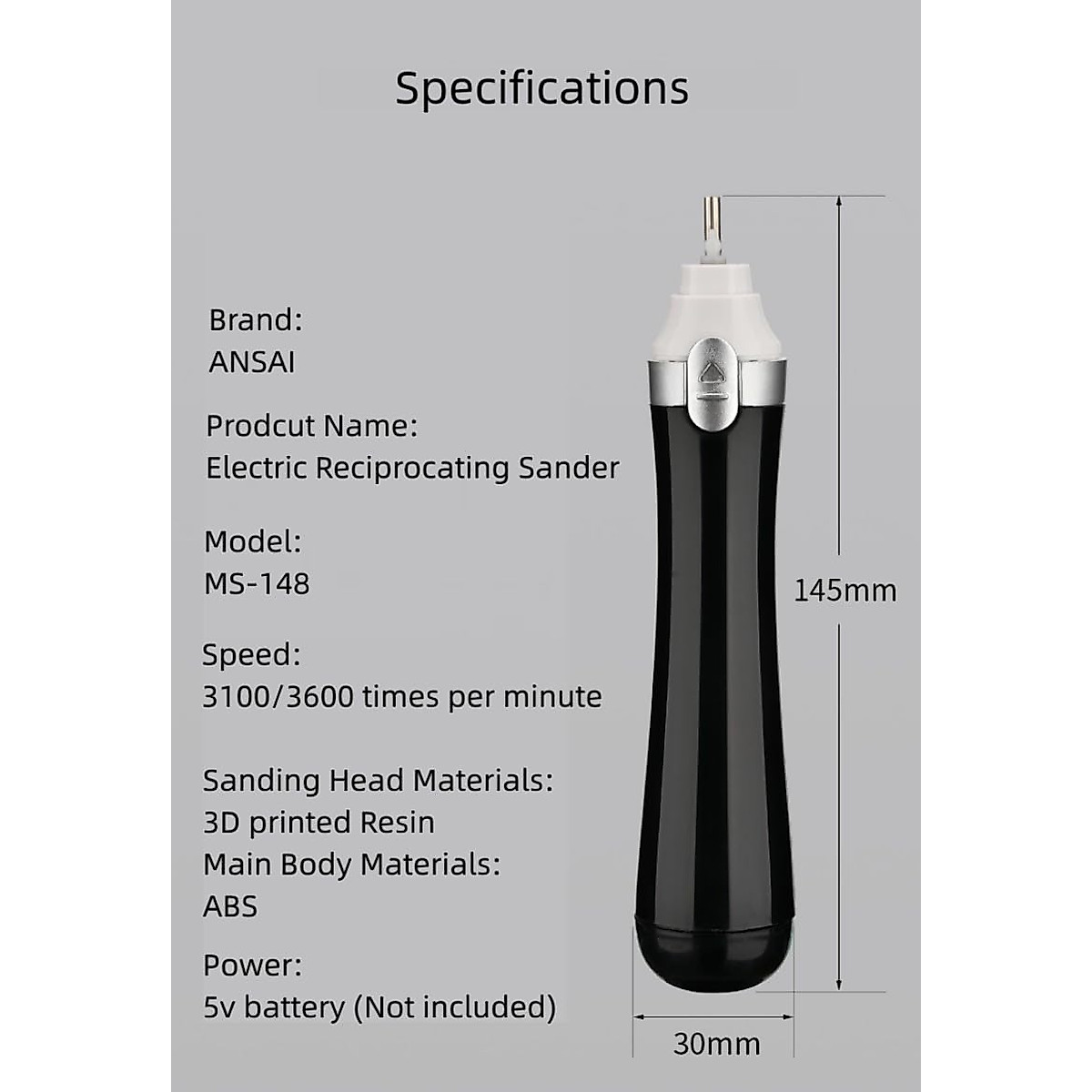 ANSAI Electric Reciprocating Sander, With 8pcs 3D Print ABS Head For Hobbies,Art,Miniature,figure polishing,sanding