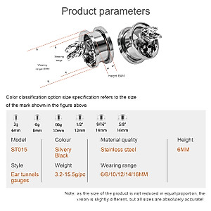 TBOSEN 4 Pairs Mixed Style Stainless Steel Tunnel Ear Plugs Stretching Expander Gauges Piercing Large Ear Gauges Kit 2g - 5/8" inch