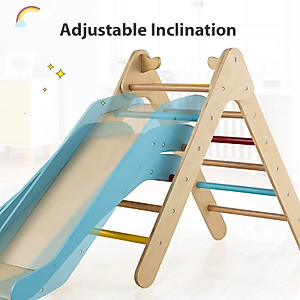 Olakids Toddlers Triangle Climber, 2 in 1 Montessori Kids Wood Climbing Toy with Ramp, Ladder, Slide for Gym Playground, Indoor Baby Climb Play Structure Activity Set for Boys Girls 1-3