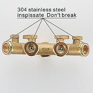 improved Heavy Duty Solid Brass 4 Way Garden Hose Splitter Nozzle Switcher Connector 4 Way Hose Splitter Shut-Off Valves for Garden Irrigation Watering 304 stainless steel Hose Connector (4 Way)