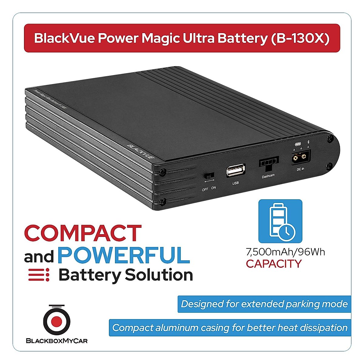 Blackvue B-130X Power Magic Ultra Battery Pack, Vehicle Dash Cam Battery, Discharge Prevention, Circuit Tester Included