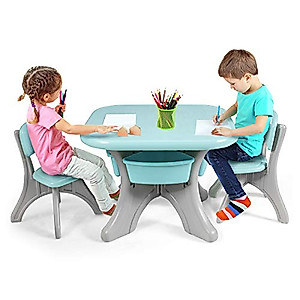 HONEY JOY Kids Table and Chair Set, Plastic Children Activity Table and 2 Chair Set w/Storage Bins, 3 Piece Child Furniture Set for Daycare Playroom, Toddler Table and Chair Set for Boys Girls(Green)