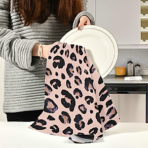 senya Pink Black Leopard Kitchen Towels 4 Pack, Absorbent Hand Towels Fast Drying Dish Cloths Tea Towel 28 x 18 in