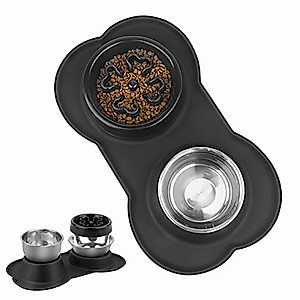 PETIZER Dog Bowls Medium Sized Dog, Slow Feeder Dog Bowls with No Skid Silicone Mat, Dog Food and Water Bowl, Stainless Steel Pet Bowls, 72Oz in Total