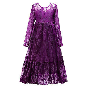 Flower Girls Lace White First Communion Dress Wedding Bridesmaid Party Christening Princess Aline Boho Rustic Dance Gown 12-13