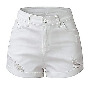 New Low Waisted Mini Shorts ,THENLIAN Women Washed Ripped Hole Short Jeans Denim Pants Shorts(XXL, White)