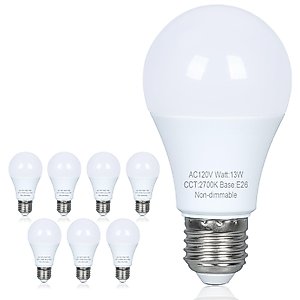 Marxlait 8 Pack LED Light Bulbs 100 watt Equivalent, Efficient 13W, Warm Light Bulbs 2700K, E26 Medium Base, Standard A19 LED Bulb, 120V, Non-Dimmable