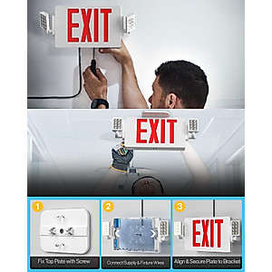 Sunco 24 Pack Red Exit Signs With Emergency Lights, Two Adjustable LED Lights, 94V-0 Fire Resistant, Backup Battery, 120-277V, Wall Or Ceiling Mount, Commercial Grade Double Sided UL