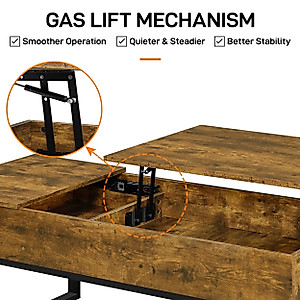 Yaheetech Lift Top Coffee Table with Storage, Industrial Coffee Table with Hidden Compartment & Lift Tabletop for Living Room, Rustic Brown