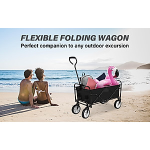 YSSOA Folding Garden Cart PRO, Collapsible Handy Wagon with 360 Degree Swivel Wheels & Adjustable Handle,220lbs Weight Capacity,Black