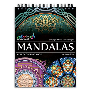 ColorIt Mandalas to Color, Volume VII Coloring Book for Adults 50 Cultural Mandala Patterns and Designs, Spiral Binding, USA Printed, Lay Flat Hardback Book Cover, Ink Blotter