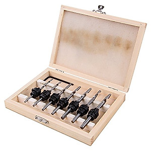 Youwise Countersink Drill Bits Set 7PCS Counter Sink Bit for Wood High Speed Steel, Woodworking Carpentry Reamer with 1 Hex Key Wrench and Wooden Box