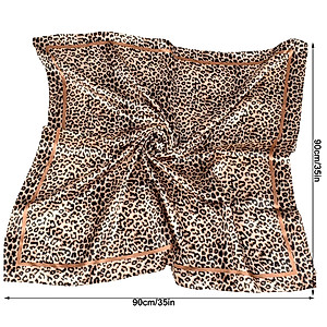 woogwin 2 Pack 35" Satin Silk Like Hair Scarf Bandana Light Head Wraps Neck Face Scarves Cover for Women (2pcs Leopard Coffee)
