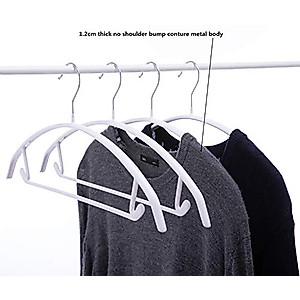 Cocomaya 16.5 Inch White No Shoulder Bumps No Mark Non-Slip Rubber Coated Contour Metal No Bumps Hanger, Sweater Hanger, T-Shirt Hanger Suit Hanger with Pants Bar Pack of 10 (White, 10)