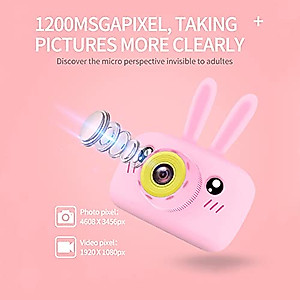 Kids Camera, Rabbit Shape Video LCD Screen Kid Camera, Kids Camera for Girls, USB Data Transfer Kids Digital Camera, Battery Powered Toddler Camera Yellow
