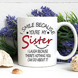 Toshiy I Smile Because You Are My Sister Mug I Laugh Because Sister Coffee Mug Coffee Cups for Sisters Birthday Gifts for Sister In Law from Sister Brother Sister Sis Mug 11 Ounce