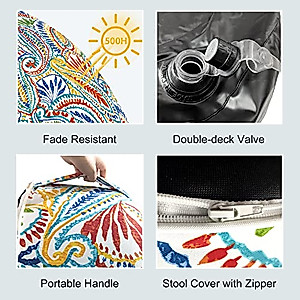 LVTXIII Outdoor/Indoor Inflatable Ottoman, Patio Footrest Stool, Portable Round Pouf for Patio Garden, Camping or Home, 21x21x9 Paisley