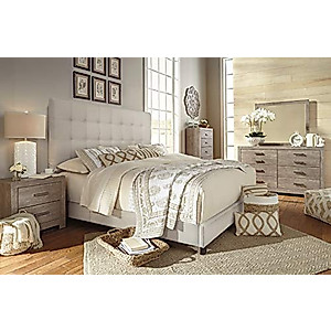 Signature Design by Ashley Dolante Modern Farmhouse Button-Tufted Upholstered Platform Bed, King, Beige