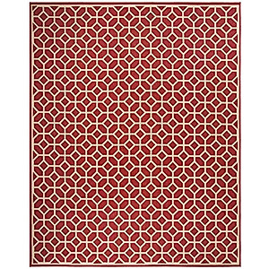 SAFAVIEH Linden Collection 8' x 10' Red/Cream LND127Q Geometric Indoor/ Outdoor Non-Shedding Easy scrubbing Patio Backyard Porch Deck Mudroom Area-Rug