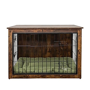Ablissa Wooden Dog Crate with Waterproof Cushion, Modern Dog Crate Furniture Table, Indoor Dog Kennel with Double-Doors, Strong & Sturdy Dog House, Dog Cage for Small, Medium & Large Dogs