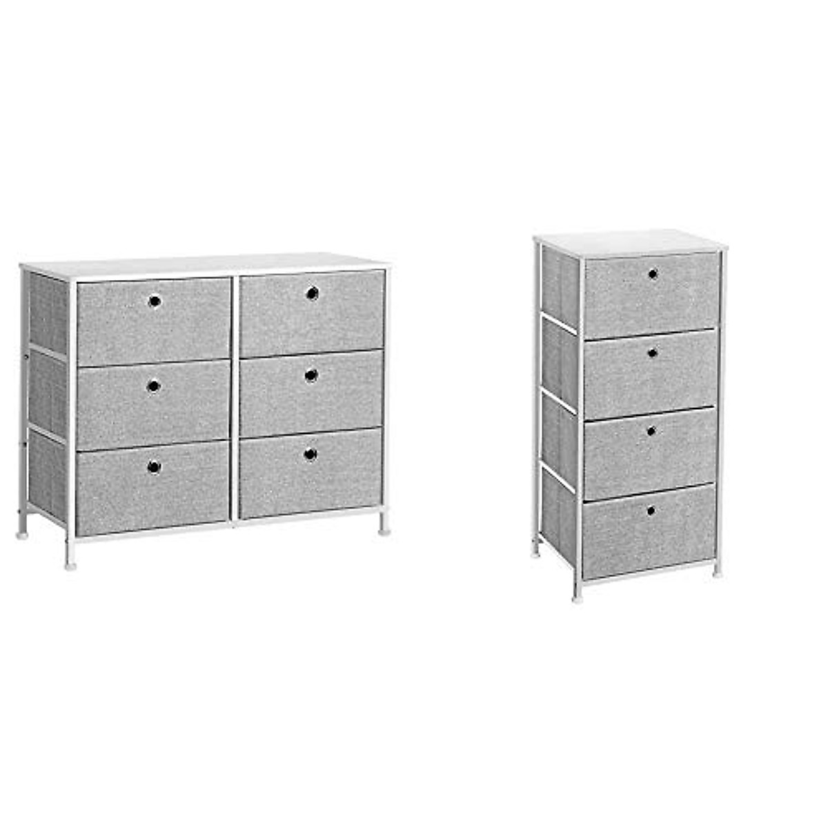 SONGMICS 3-Tier Closet Drawer, 31.5 x 11.8 x 24.8 Inches, Light Gray and White ULTS23W & 4-Tier Dresser Units Storage Cabinet with 4 Easy Pull Fabric Drawers, 17.7", Light Gray