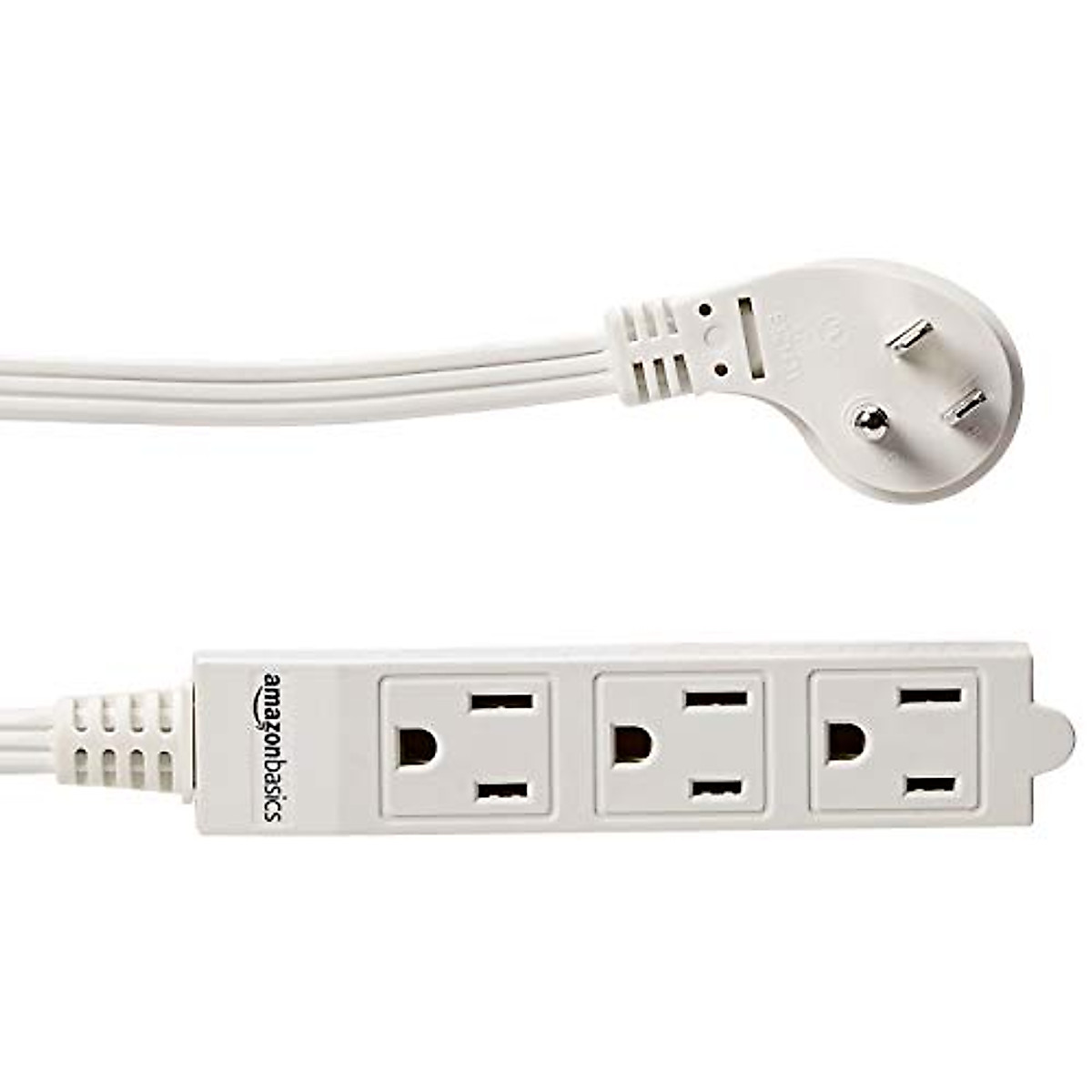 Amazon Basics 12-Foot 3-Prong Indoor Extension Cord Power Strip - Flat Plug, Grounded - 13 Amps, 1625 Watts, 125 VAC - 2-Pack, White